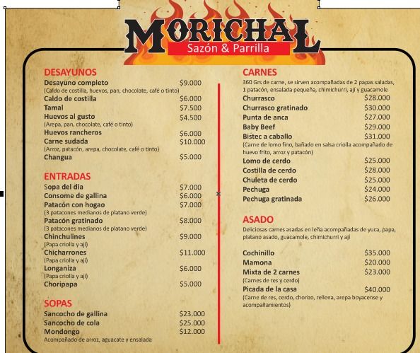 EL MORICHAL • Menú, Precios y Dirección
